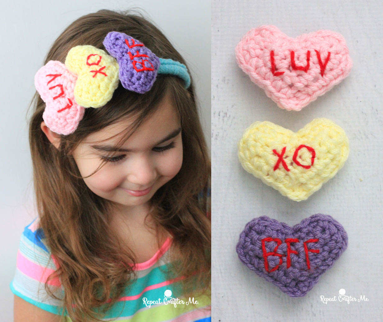 Crochet Conversation Heart Headband - Repeat Crafter Me