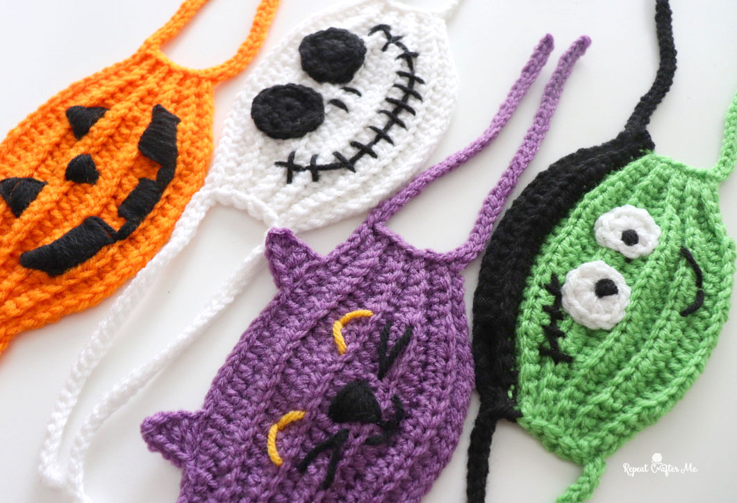 Halloween Crochet Face Masks - Repeat Crafter Me