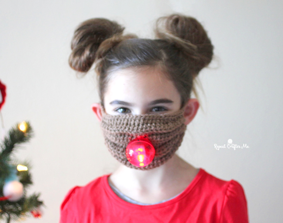 Crochet Rudolph Light Up Face Mask - Repeat Crafter Me