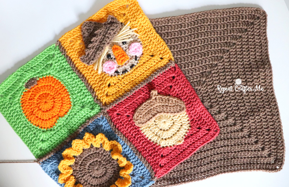 Fall Crochet Squares Pillow - Repeat Crafter Me