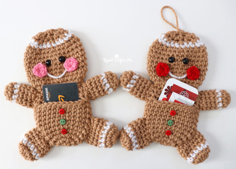 Crochet Gingerbread Man Gift Card Holder - Repeat Crafter Me