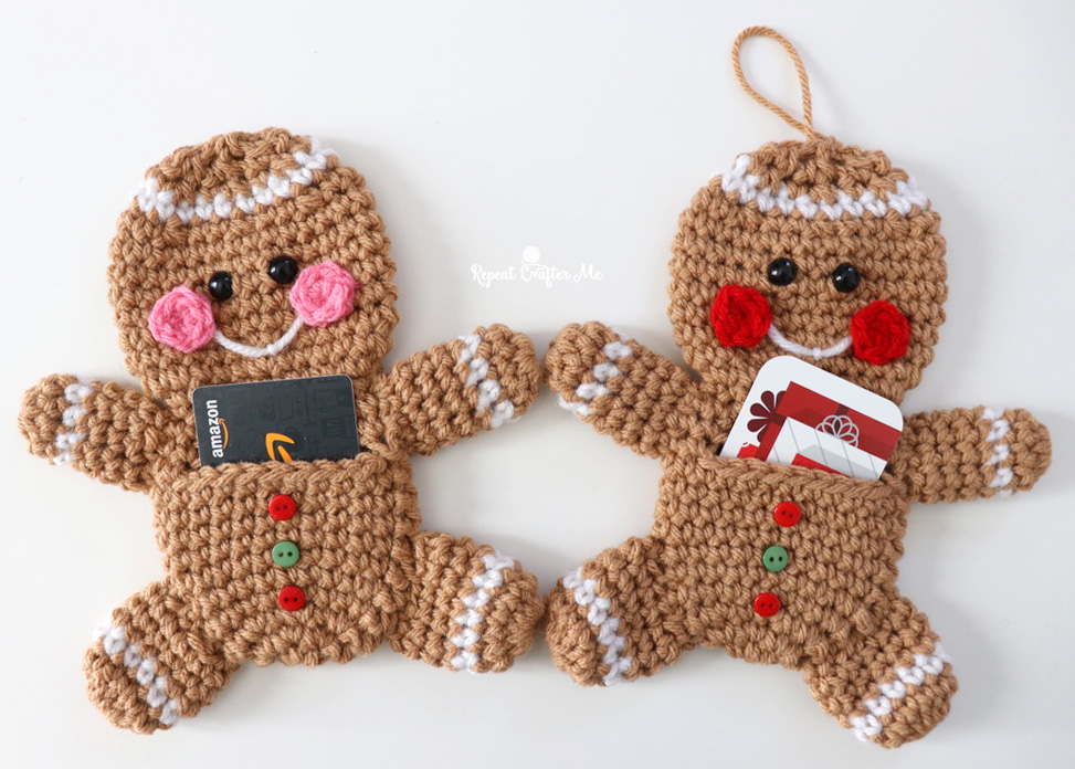 Crochet Gingerbread Man Gift Card Holder - Repeat Crafter Me
