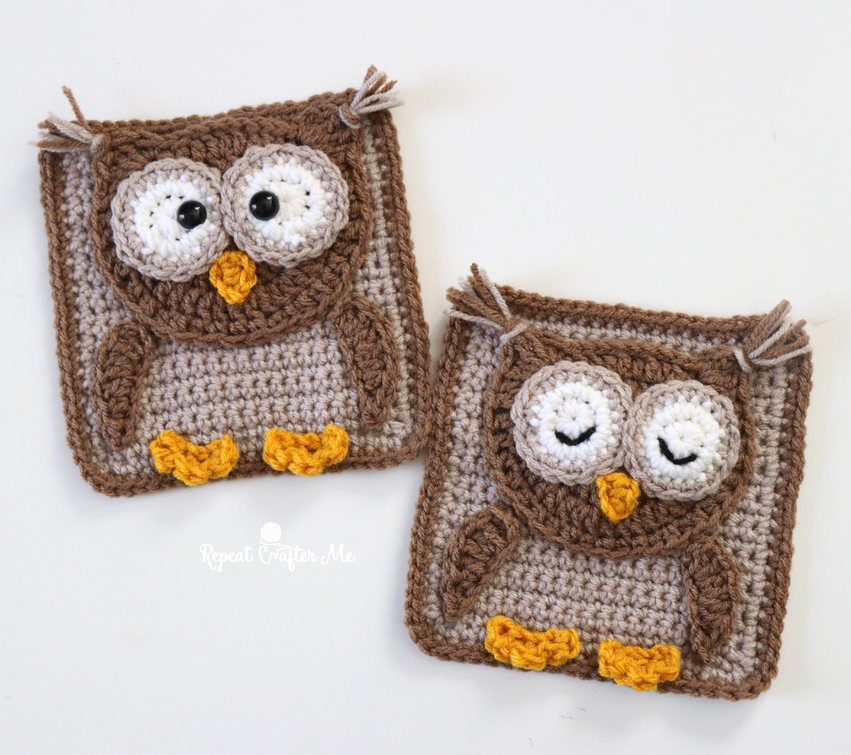 Owl Crochet Square - Repeat Crafter Me