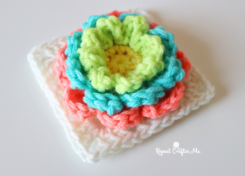 Granny Square Yarn 3D Crochet Flower - Repeat Crafter Me