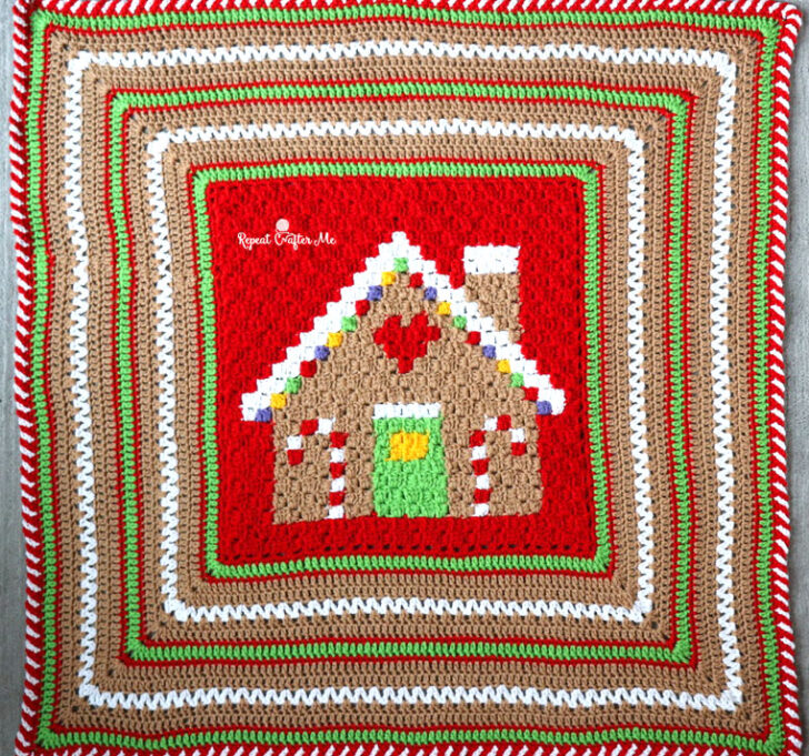 Crochet Gingerbread House Blanket - Repeat Crafter Me