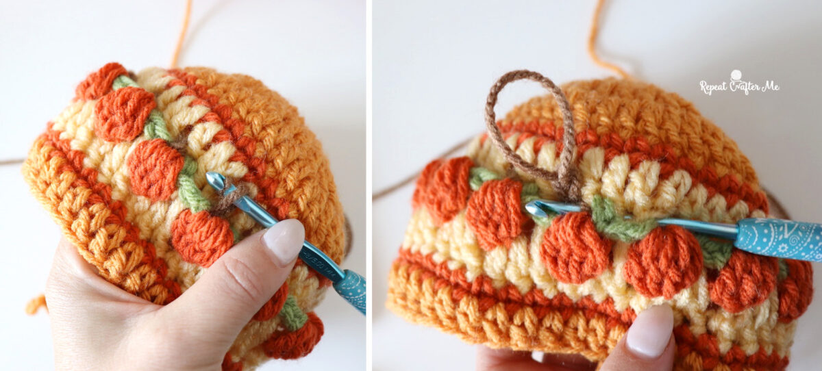 Pumpkins in a Row Crochet Hat - Repeat Crafter Me