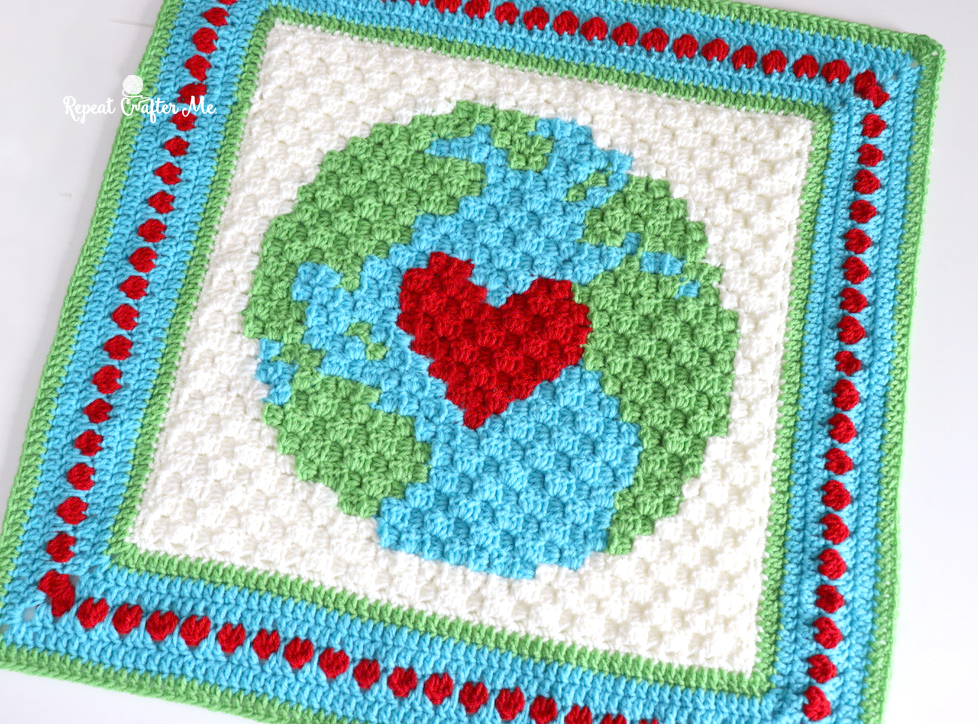 Love the Earth Crochet C2C Blanket for Earth Day - Repeat Crafter Me