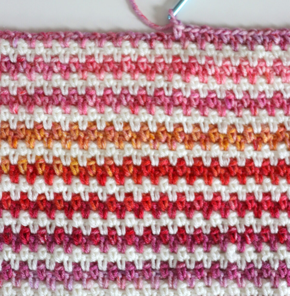 Crochet Moss Stitch Bitty Stripes Blanket - Repeat Crafter Me