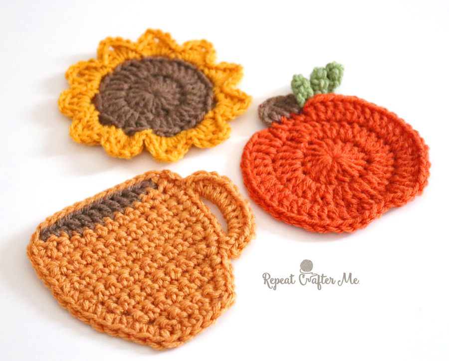 Crochet Coasters for Fall: Sunflower, Pumpkin, and Coffee Cup Patterns ...