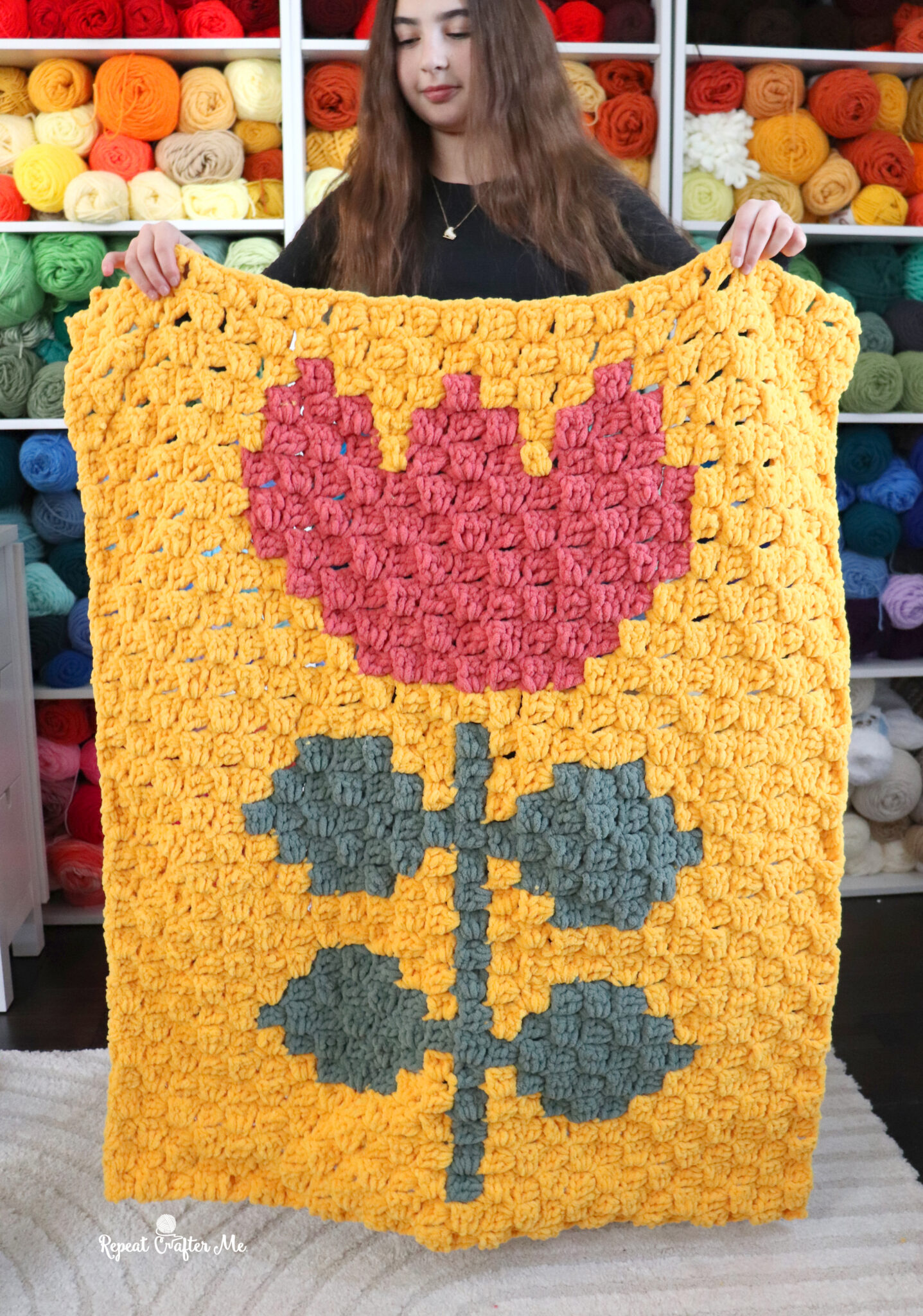 Easy C2C Crochet Tulip Flower Blanket - Repeat Crafter Me